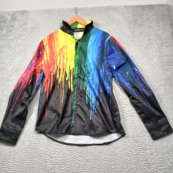 Shirts | Xuan Ying Collection Shirt Mens 2xl Rainbow Drip Paint Button ...